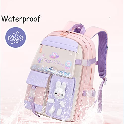 Stylifeo Bunny Backpack for Girls Cute Backpack Kawaii School Bookbag for Kindergarten Preschool Elementary(Purple for girl grades 1-3)