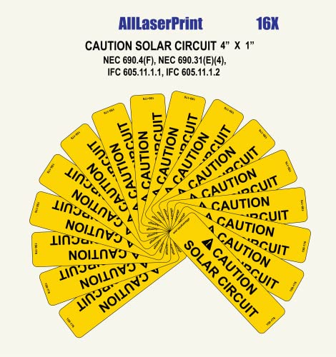 Photovoltaic Labels for PV Solar System _"Caution_Solar Circuit" _4” X 1”_Pack of 16