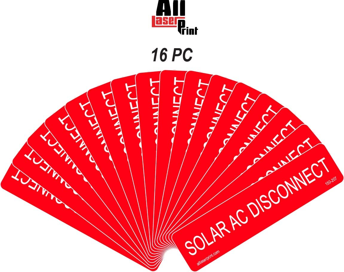 Photovoltaic Labels for PV Solar System_"Solar AC Disconnect" _4" x 1" _Pack of 16_150-207