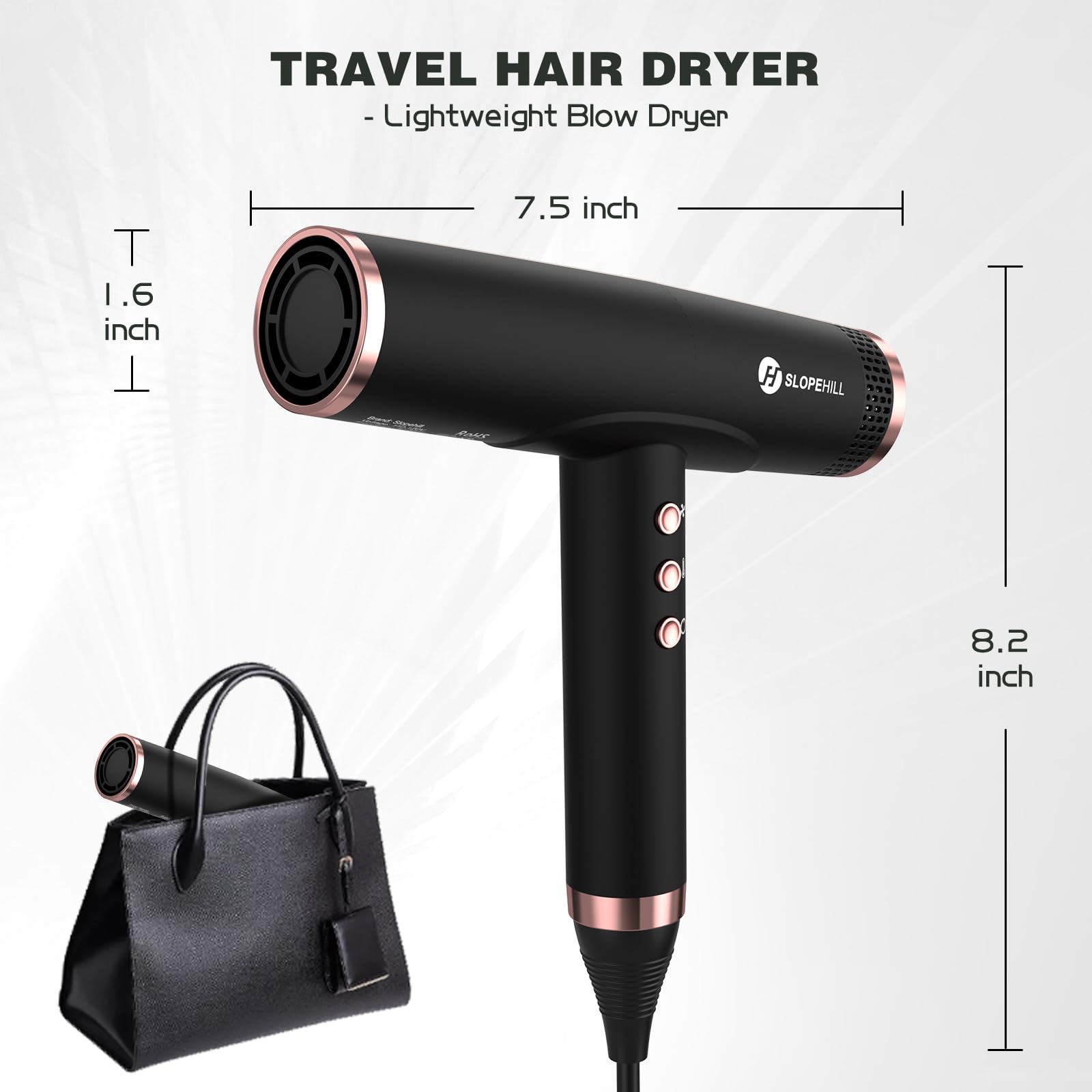 Slopehill Professional Hair Dryer with Diffuser, Ionic , Powerful & Fast Salon Blow Dryer with 110, 000 RPM Brushless Motor, Compact Travel for Women,Home
