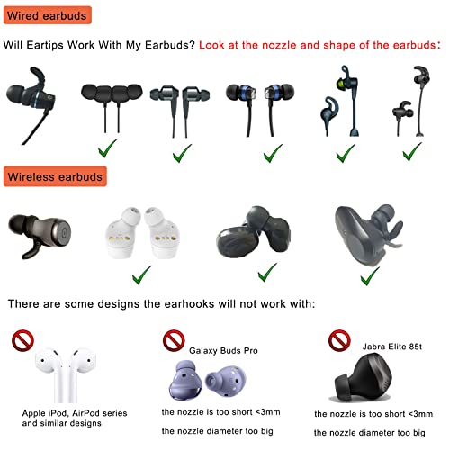 Sports Earbuds Tips Replacement Ear Fins Wingtips Noise Isolation Replacement Eartips Adapters for in Ear Earphones 4mm to 6mm Nozzle Attachment 3 Pairs Left & Right, Balck