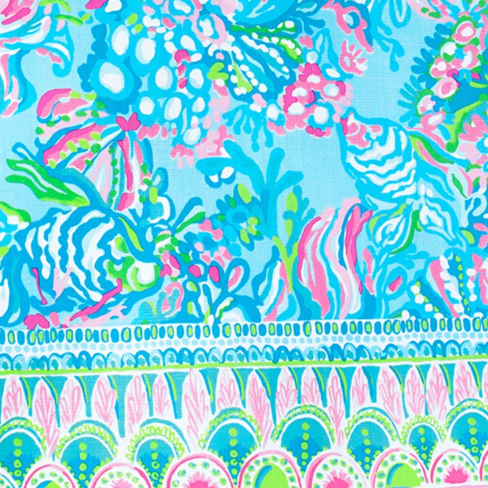 Lilly Pulitzer Blue/Green Market Shopper Bag, Reusable Grocery Tote with Comfortable Shoulder Straps, Aqua La Vista