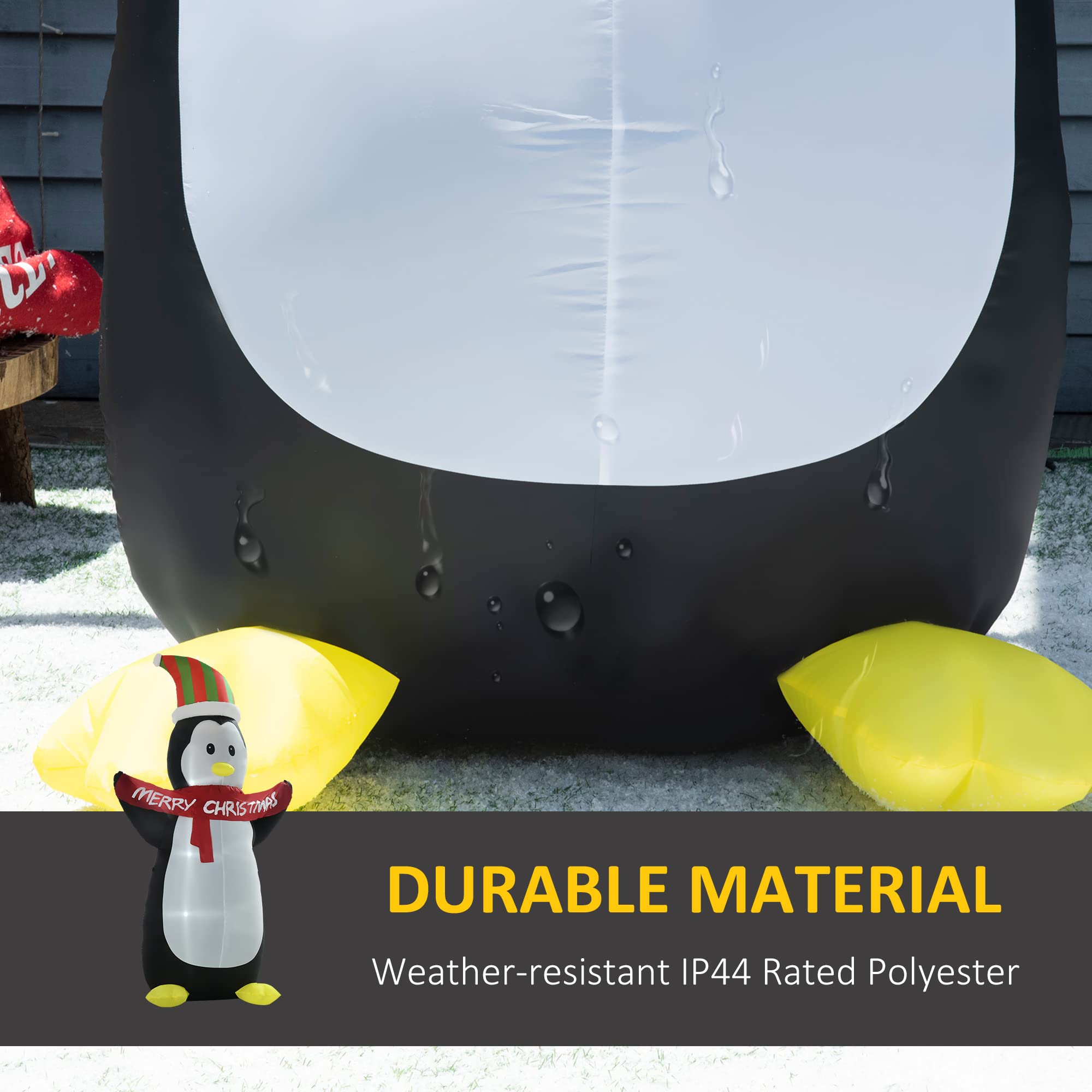 HOMCOM 8ft Christmas Inflatables Outdoor Decorations Penguin with Merry Christmas Banner, Blow-Up Yard Christmas Decor with LED Lights Display