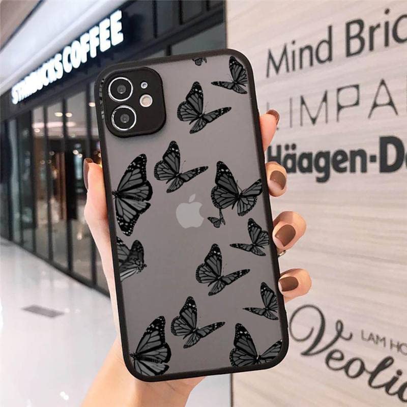 SUBESKING for iPhone 14 Pro Max Butterfly Case,Translucent Matte Soft TPU Bumper Case Cute Animal Print Pattern Design Women Girls Teen, Hard PC Back Clear Protective Phone Cover 6.7 Inch Black