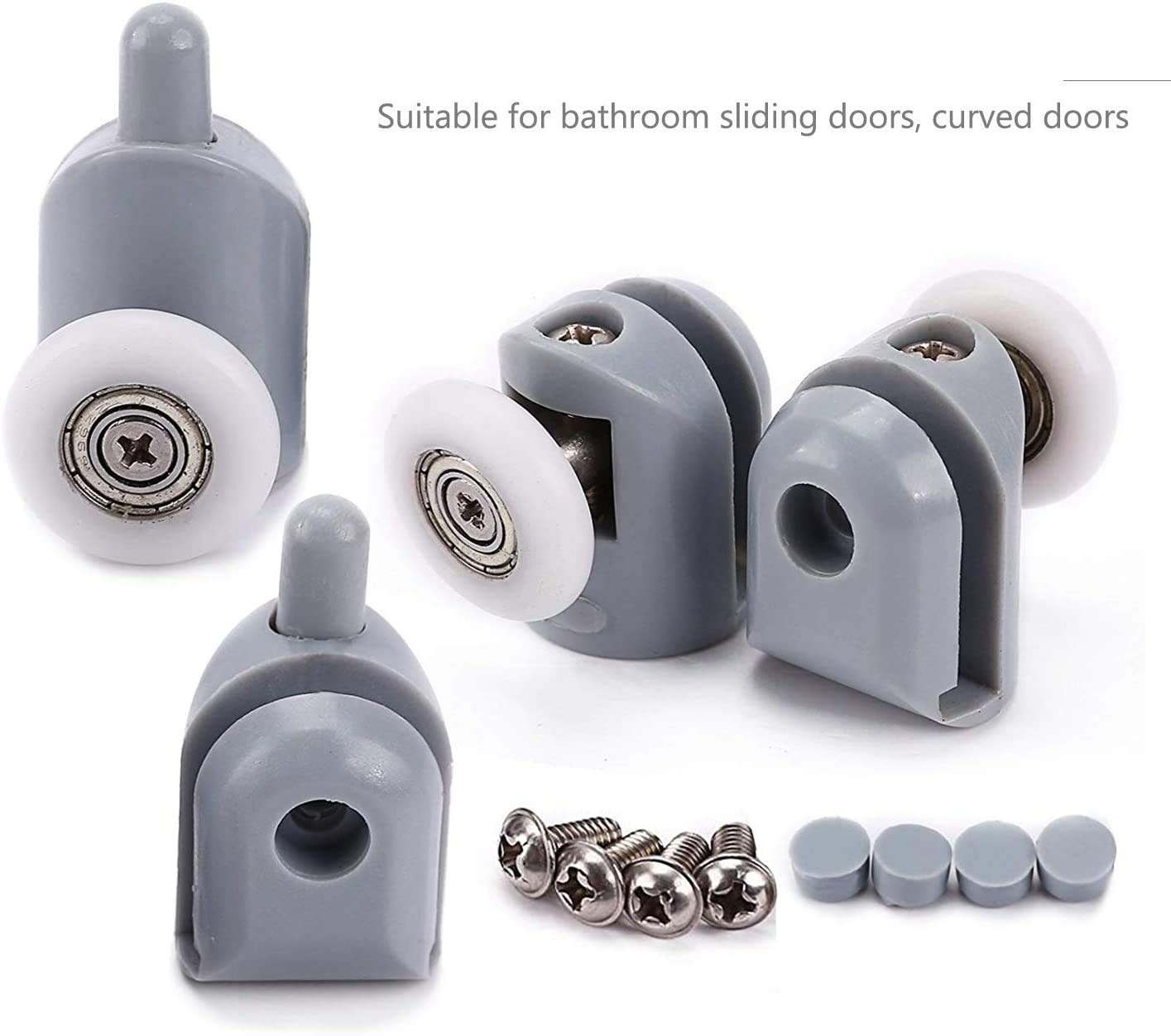 Queta 8Pcs x Shower Door Rollers(4xtop+4xbottom+Screw+Cover Caps), Shower Door Rollers / Runners / Wheels / Pulleys/Guides 23Mm Diameter , Ultra-Quiet Home Bathroom DIY Replacement Parts
