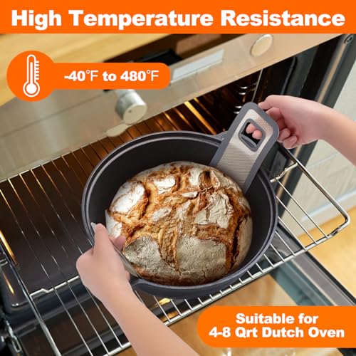 Sourdough Silicone Bread Sling -Oval and Round Non-Stick & Easy Clean Silicone Bread Mat for Dutch Oven. Reusable With Extra Long Handles Silicone Bread baking Supplies tools accessories(Gray)