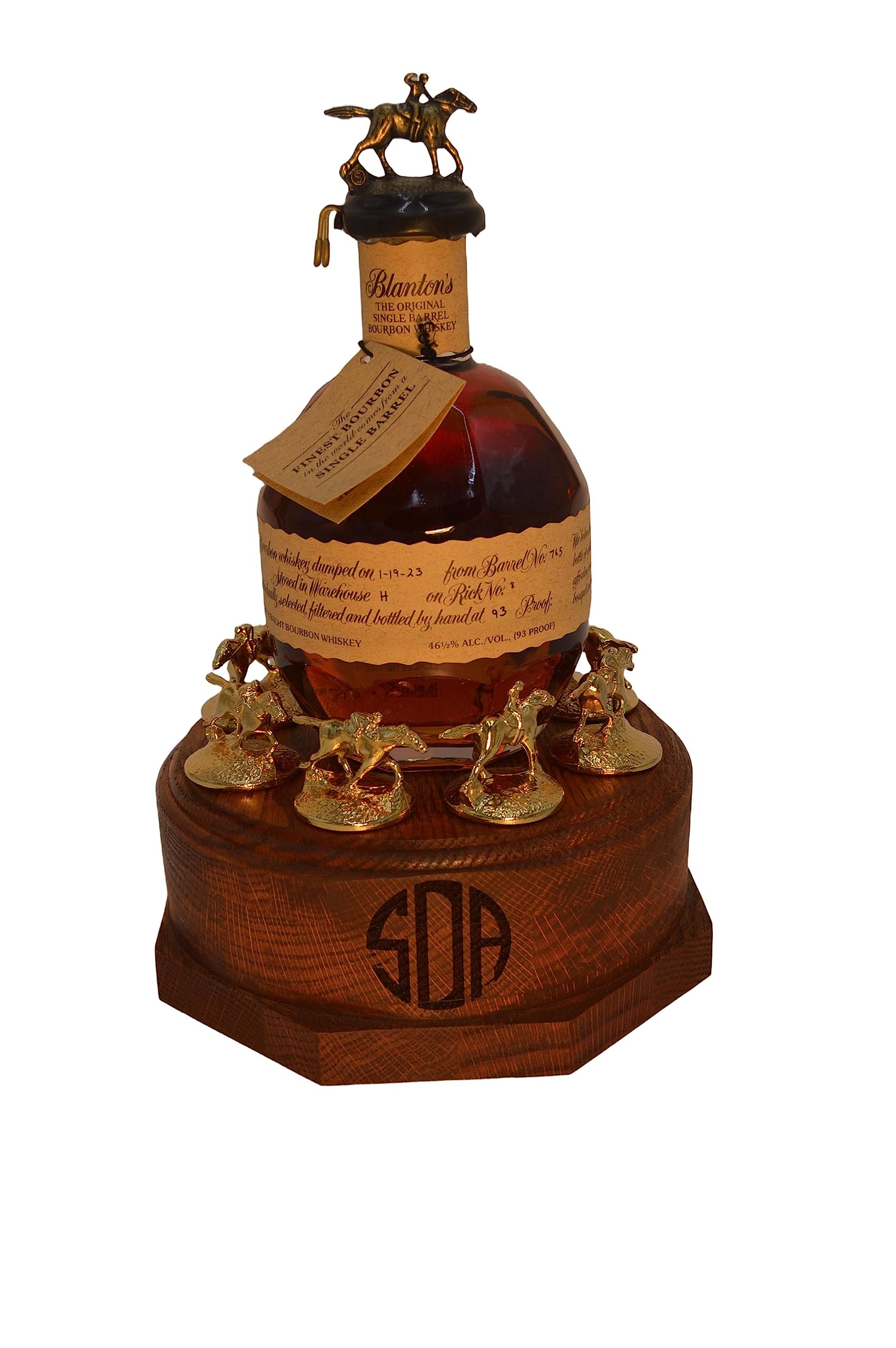 Personalized Laser Engraved Round Lighted Oak Cork Display fits Blanton's Bourbon Horse Cork Stoppers, Whiskey *Not made by or affiliated with Blanton's*