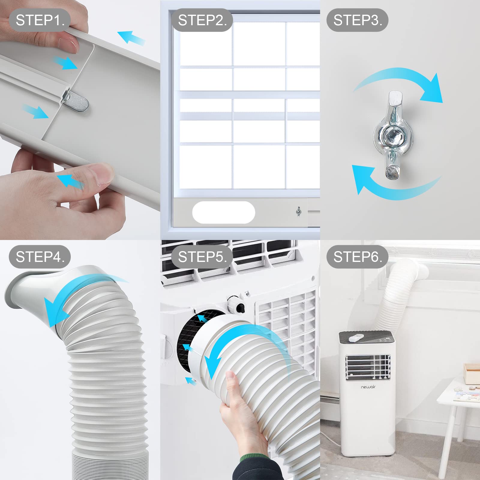 Portable AC Window Vent Kit with 5.9β Exhaust Hose Universal Window Seal Kit for Portable Air Conditioner, Adjustable Portable AC Windows Vent Kit for Sliding Horizontal and Vertical Window