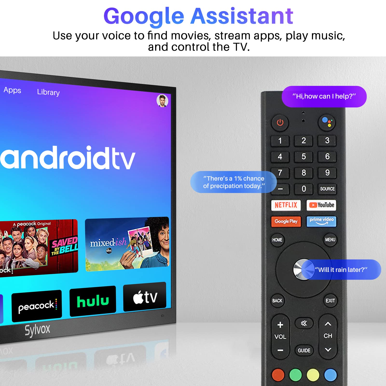 SYLVOX 43” Outdoor Smart TV with TV Mount, Outdoor TV 4K UHD, Voice Remote Control, Google Play Support Support Download APPs, Chromecast Built-in (Deck Pro Series)
