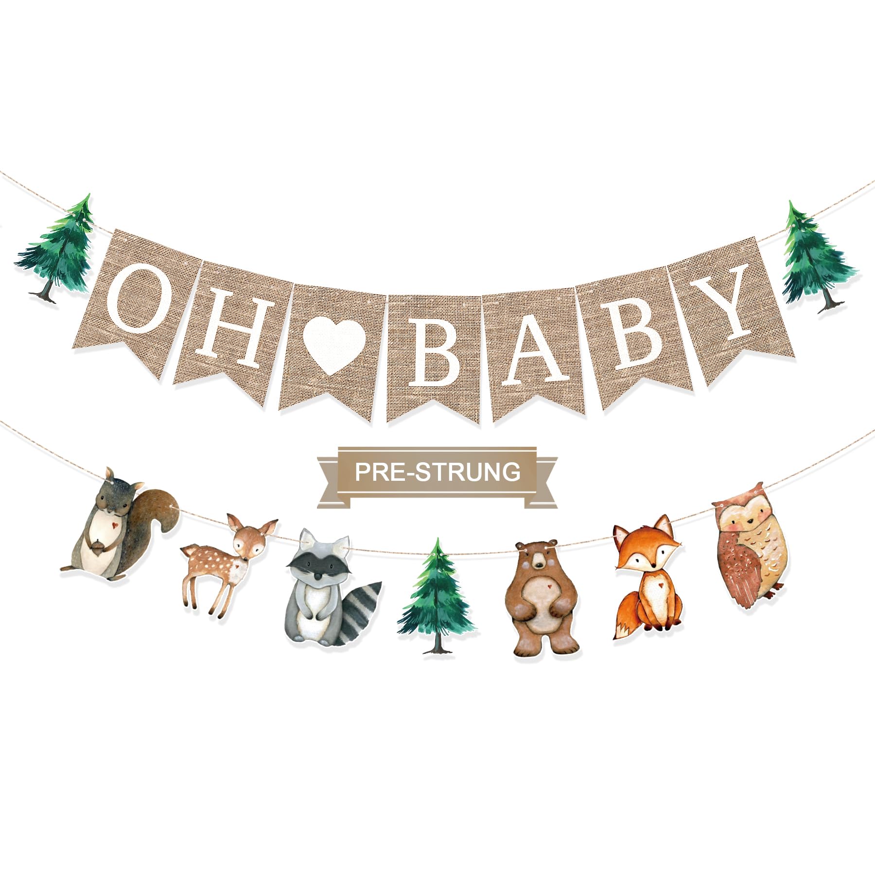 Stcomart Pre-Strung 6ft Burlap Oh Baby Banner for Woodlands Baby Shower Decorations,Neutral Forest Animals Gender Reveal Party Decor, Multicolor