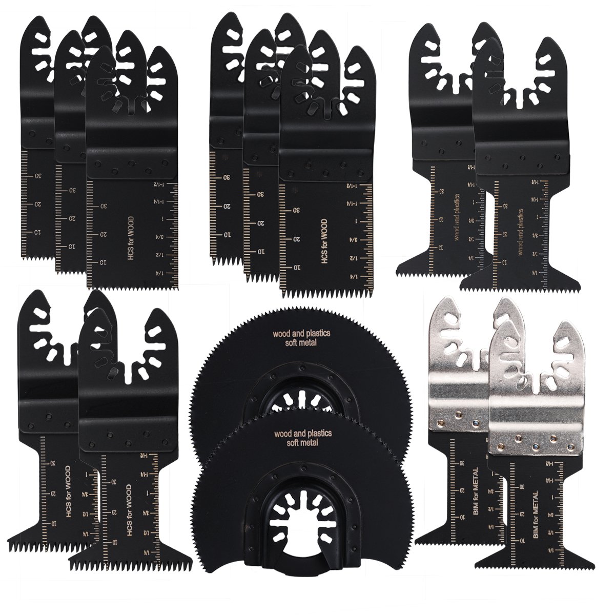 HIFROM Wood/Metal Oscillating Multitool Saw Blade Set Compatible with Fein Multimaster，Porter Rockwell Cable,Bosch Craftsman,Ridgid,Makita Milwaukee,Chicago 14 pcs