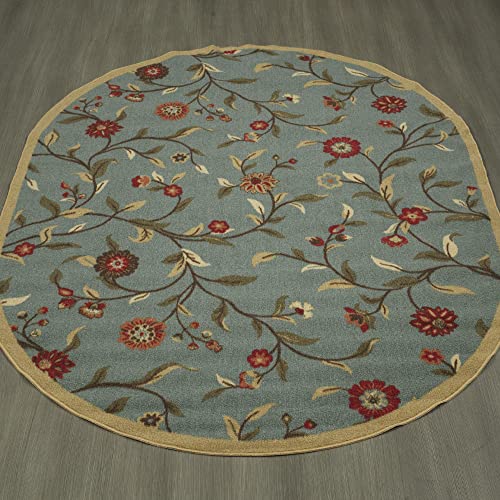 Ottomanson Ottohome Collection Non-Slip Rubberback Floral Leaves Design 5x7 Indoor Oval Area Rug, 5' x 6'6" Oval, Seafoam Green
