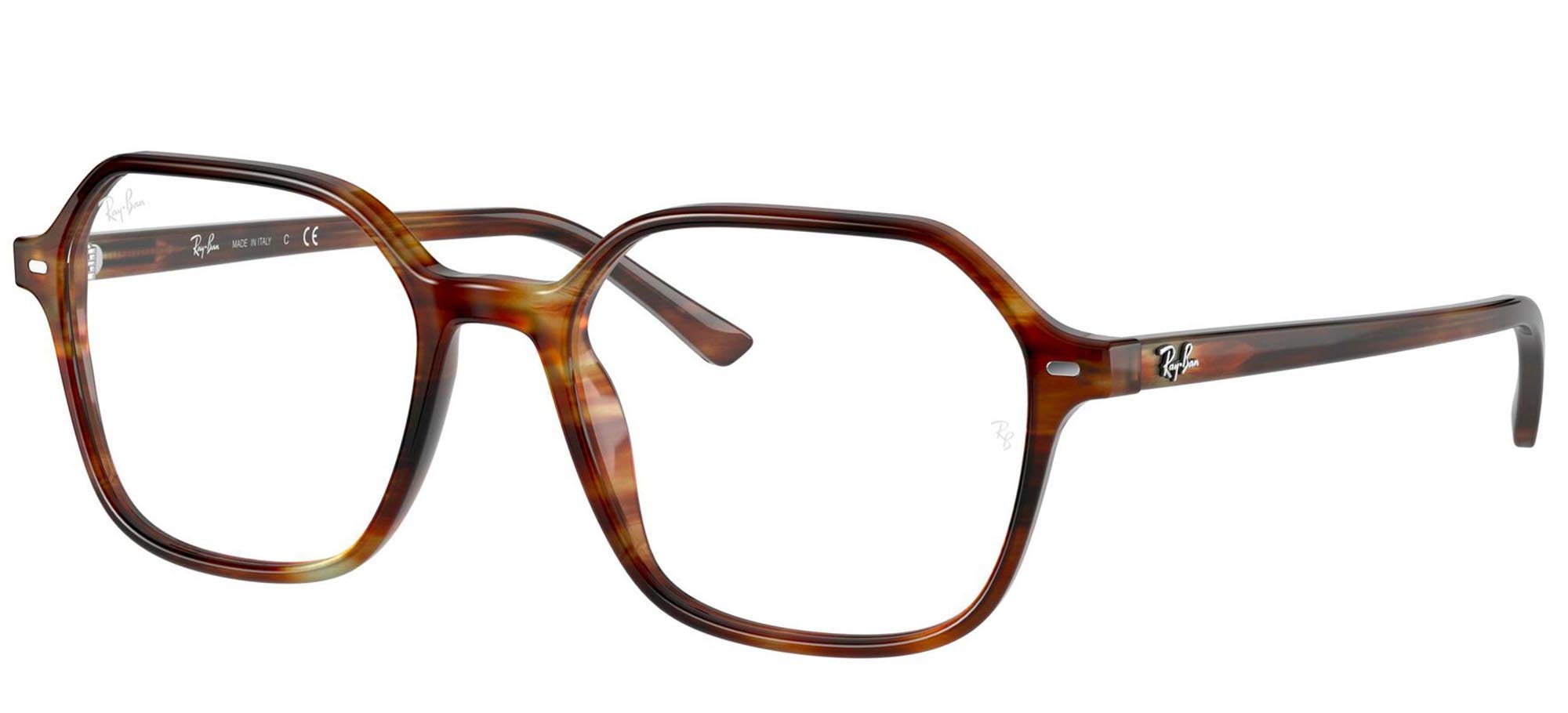 Ray-Ban RX5394 John Square Prescription Eyeglass Frames, Striped Havana/Demo Lens, 51 mm