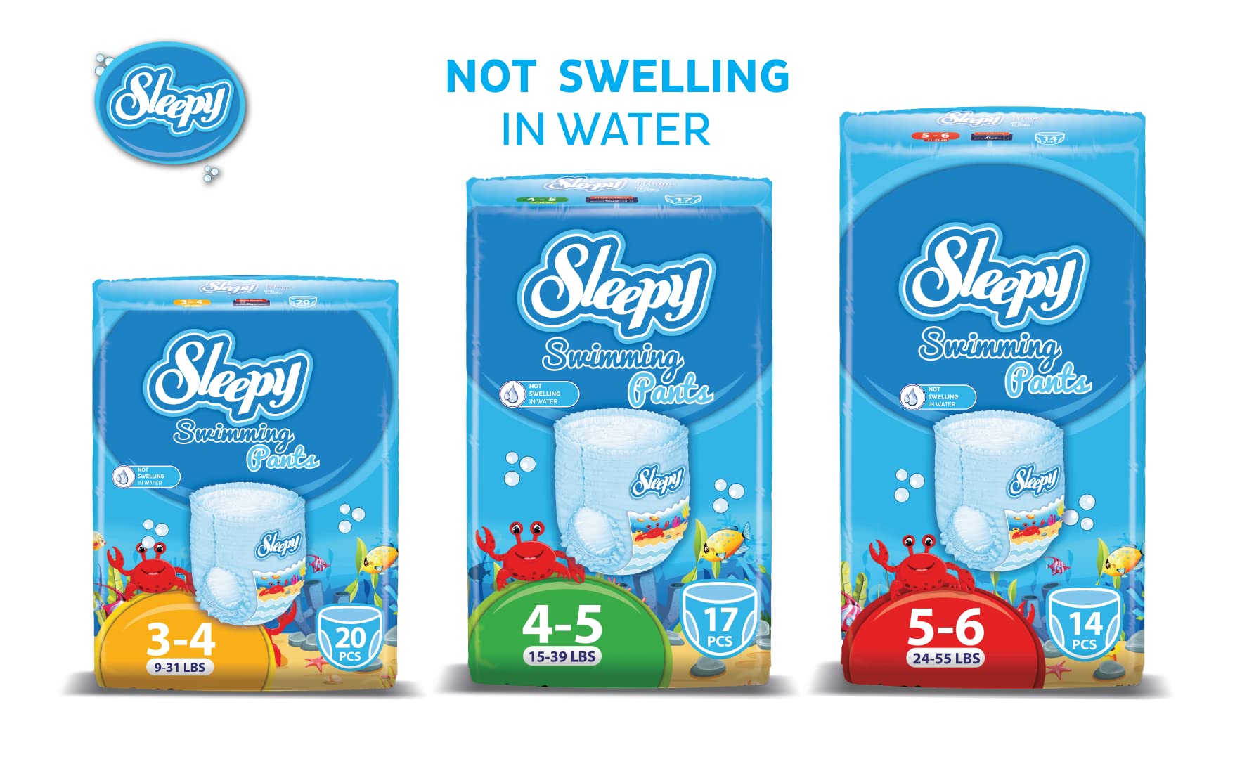 Swim Diapers, swim pants for Little Swimmers Size 5-6 (24-55 lbs, Count- 14 PCs), Disposable diaper for Splashers
