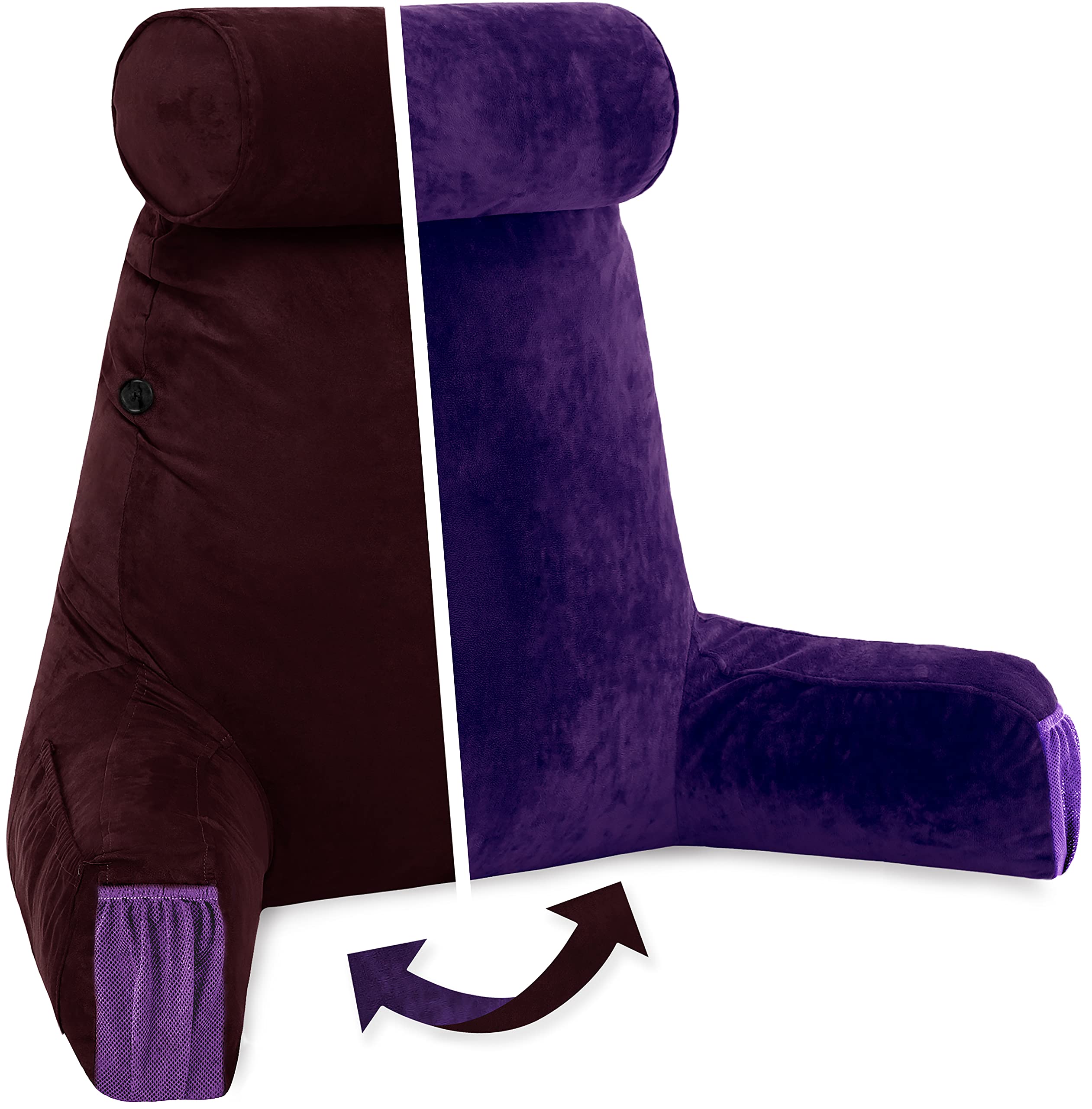 Husband Pillow Combo - Backrest Pillow with Arms : Medium Mauve Purple & Lap Desk Bed Tray : XXL Black - Aspen Memory Foam Reading Pillows for Bed w/Removable Neck Roll & Laptop Bed Tray Table