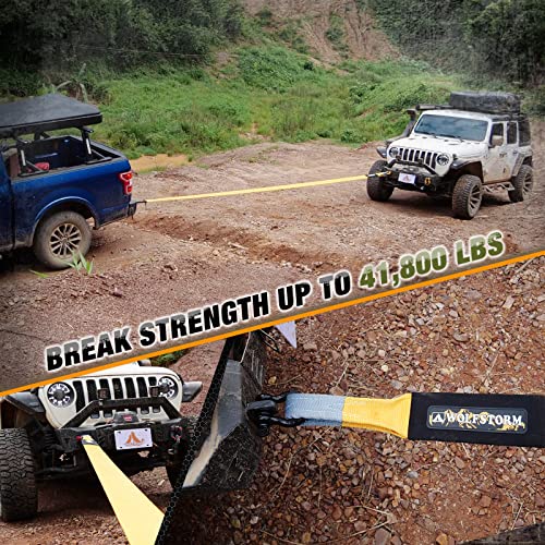 WOLFSTORM 20 Feet Heavy Duty Tow Straps with D Ring Shackles,41800 lbs Break Strength,Towing Recovery Straps,Winch Extension Emergency Off Road Kits,Protective Sleeves and Storage Bag