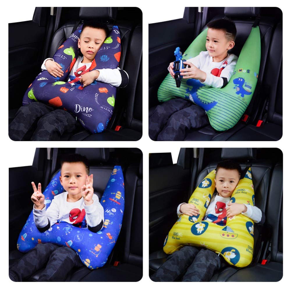 Kids Car Pillow with Head and Neck Support | Adjustable with Seatbelt | Soft and Snug Car Headrest Pillow | Best for Children When Traveling - Navy Blue