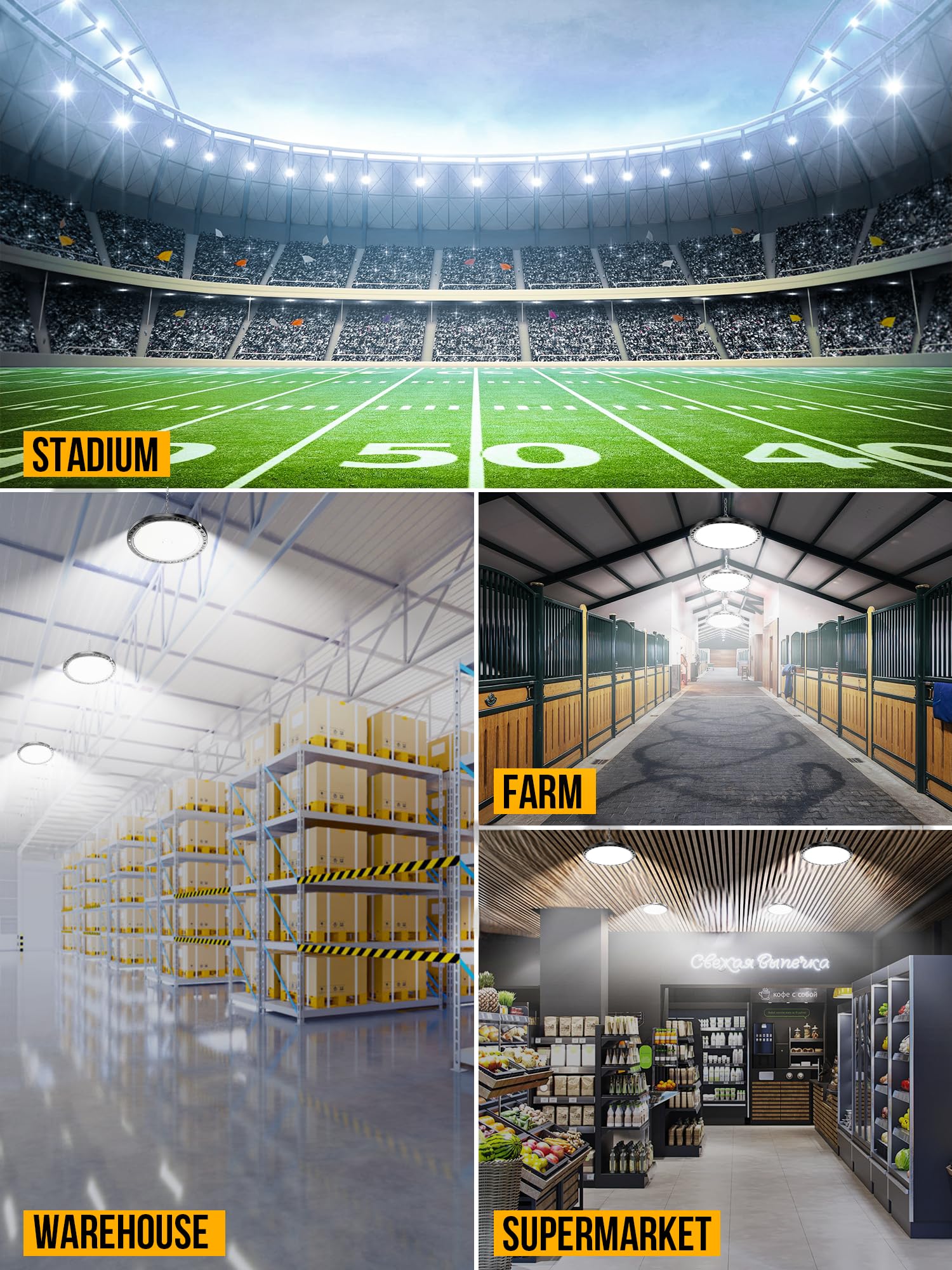 UFO LED High Bay Light - 10 Pack 200W 28000LM High Bay LED Light with US Plug 6.56FT Cable and LED Transformer, 7000k Daylight LED Shop Lights for Workshop for Garage, Factory, Workshop, Barn, Shop