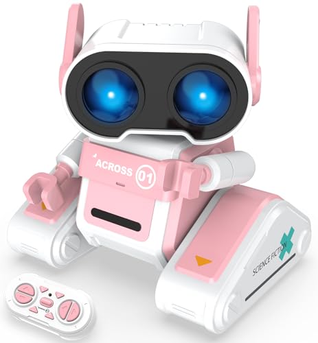 STEMTRON RC Robot Toys for Kids, Rechargeable Remote Control Robot Toy for Boys & Girls, with Auto Demo, Dance Moves, Music, Shining 7 Colors LED Eyes & Flexible Head, Ears & Arms
