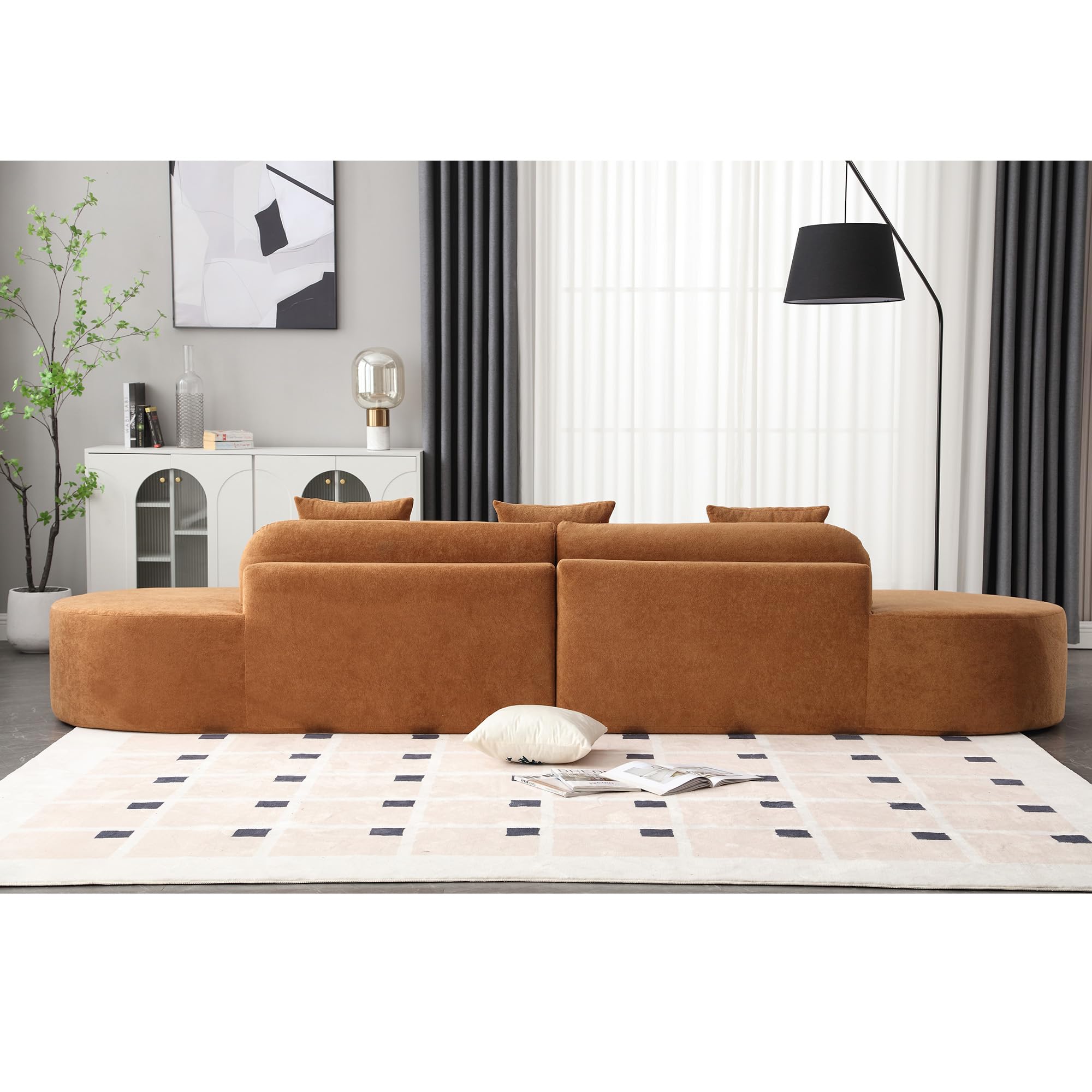 Taiweny 130.5β Large Curved Couch, Modern Funky Comfy Cloud Sectional Sofa with 3 Pillows for Living Room Apartment Office, No Assembly Required, Terrycloth Fabric, Brown