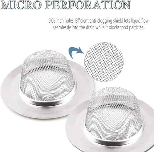 Stainless Steel Kitchen Sink Strainer Large Wide Rim 4.5" Set of 2