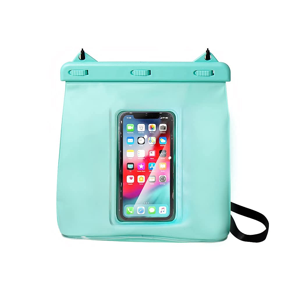 LAQ DESiGN STAYDRY Double Sided Perspective Waterproof Storage Bag with Adjustable strap, Dry Bag with Screen Touchable Inter Pocket (Whale) (Blue)