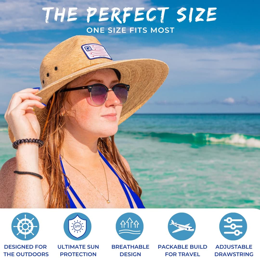 Packable Straw Hat, Lifeguard Hat for Men and Women, Stone Washed Beach Straw Hat, Protection from Summer Sun Hat - Gnarly Navy