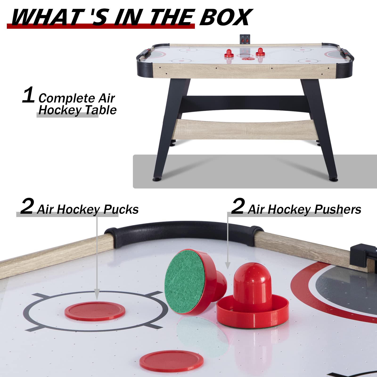 RayChee 54” Air Hockey Table, Indoor Powered Hockey Game Table w/2 Pucks, 2 Pushers, Digital LED Scoreboard, Powerful 12V Motor for Adults and Kids, Home Game Room, Easy Assembly