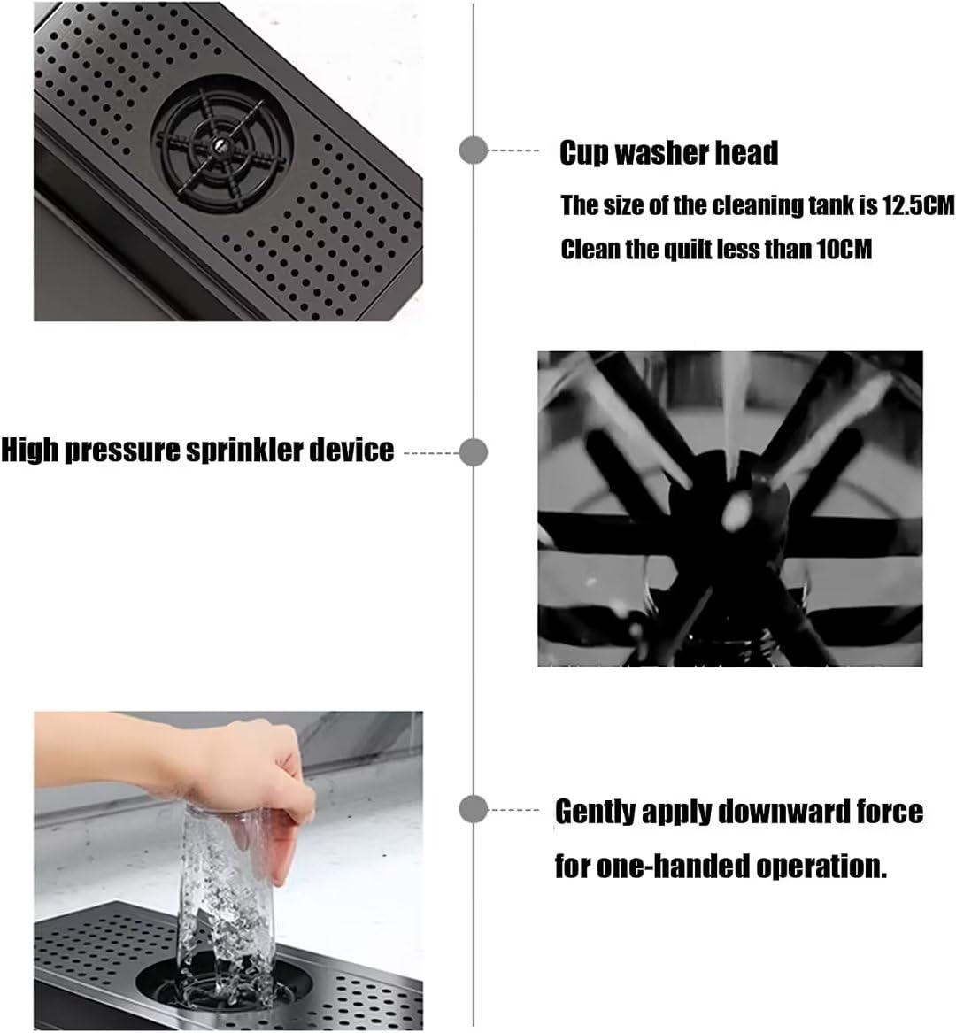JINGTAO Hidden Sink Bar Counter Handmade Single Sink Household Kitchen Sink with Cup Washer Arc Folding Faucet + Soap Dispenser (Color : Black, Size : 60 * 40 * 22cm)