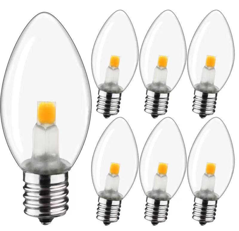 LED Night Light Bulb, C7 E12 LED Bulbs Candelabra Light Bulbs, 0.6 Watt Equivalent 7W Incandescent Bulb, Warm White 2700K, Window Candles & Chandeliers Replacement Bulb, 6 Pack, Halloween Christmas