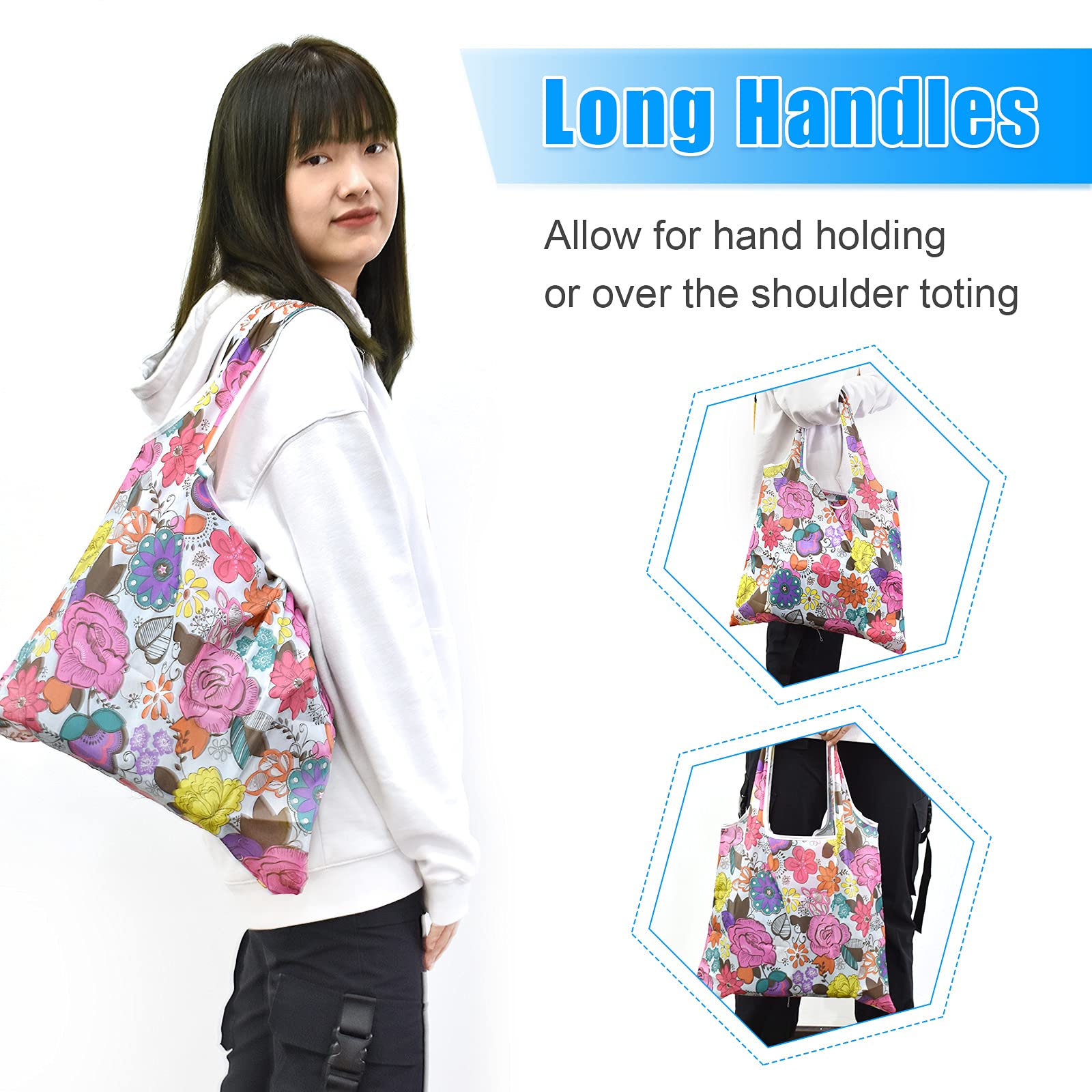 MRYUWB 6 Pcs Set Reusable Grocery Bags, Foldable Shopping Bags, Large Groceries Bags with Pouch Bulk, Ripstop, Easy Carrying,Waterproof, Eco-Friendly, Machine Washable Nylon Tote Bag (Elegant Vintage)