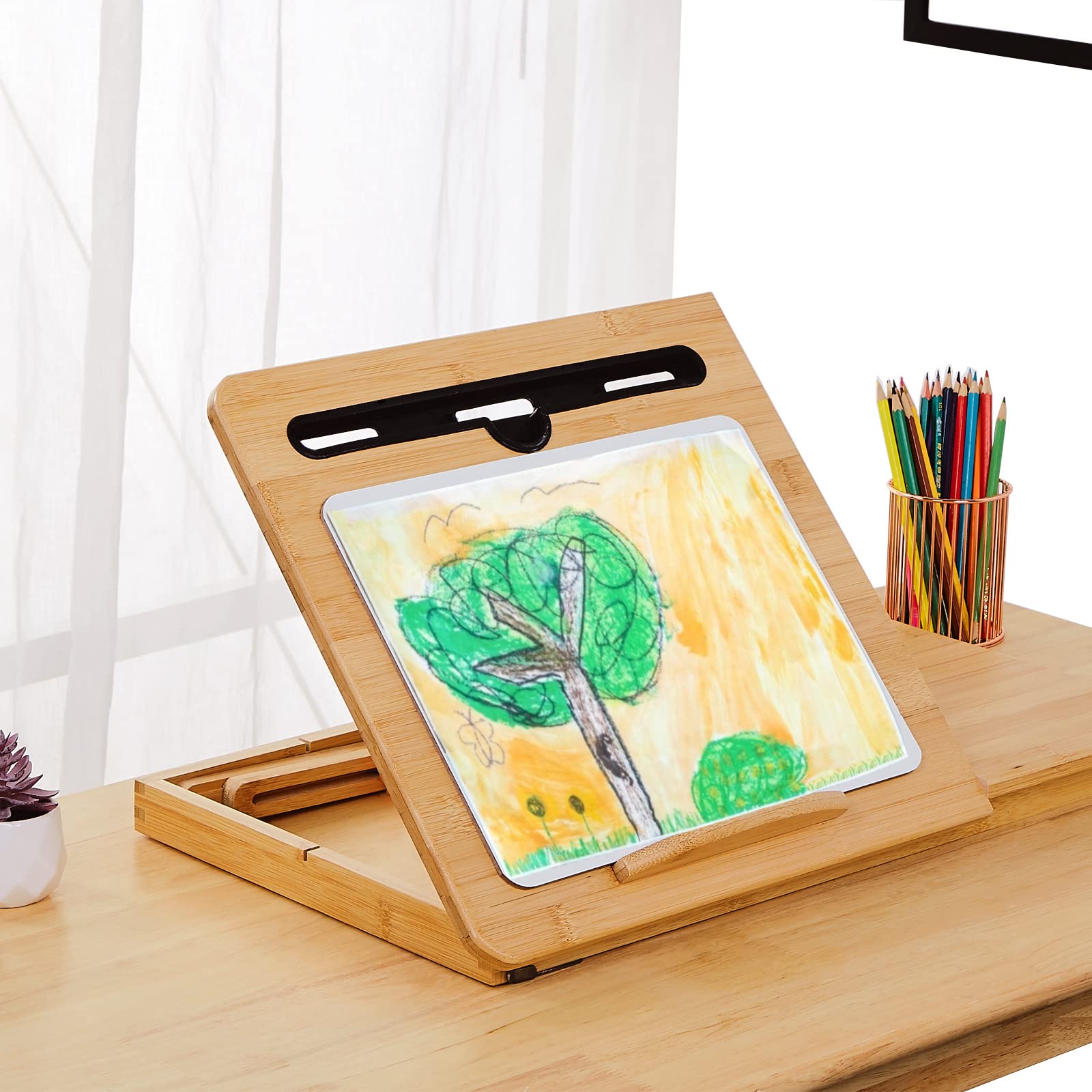 Lap Desk, DELAM Foldable Bamboo Laptop Bed Desk, Adjustable Height Breakfast Serving Bed Tray Table with Tilting Top Storage Drawer for Work Office Bedroom Reading Writing Eating