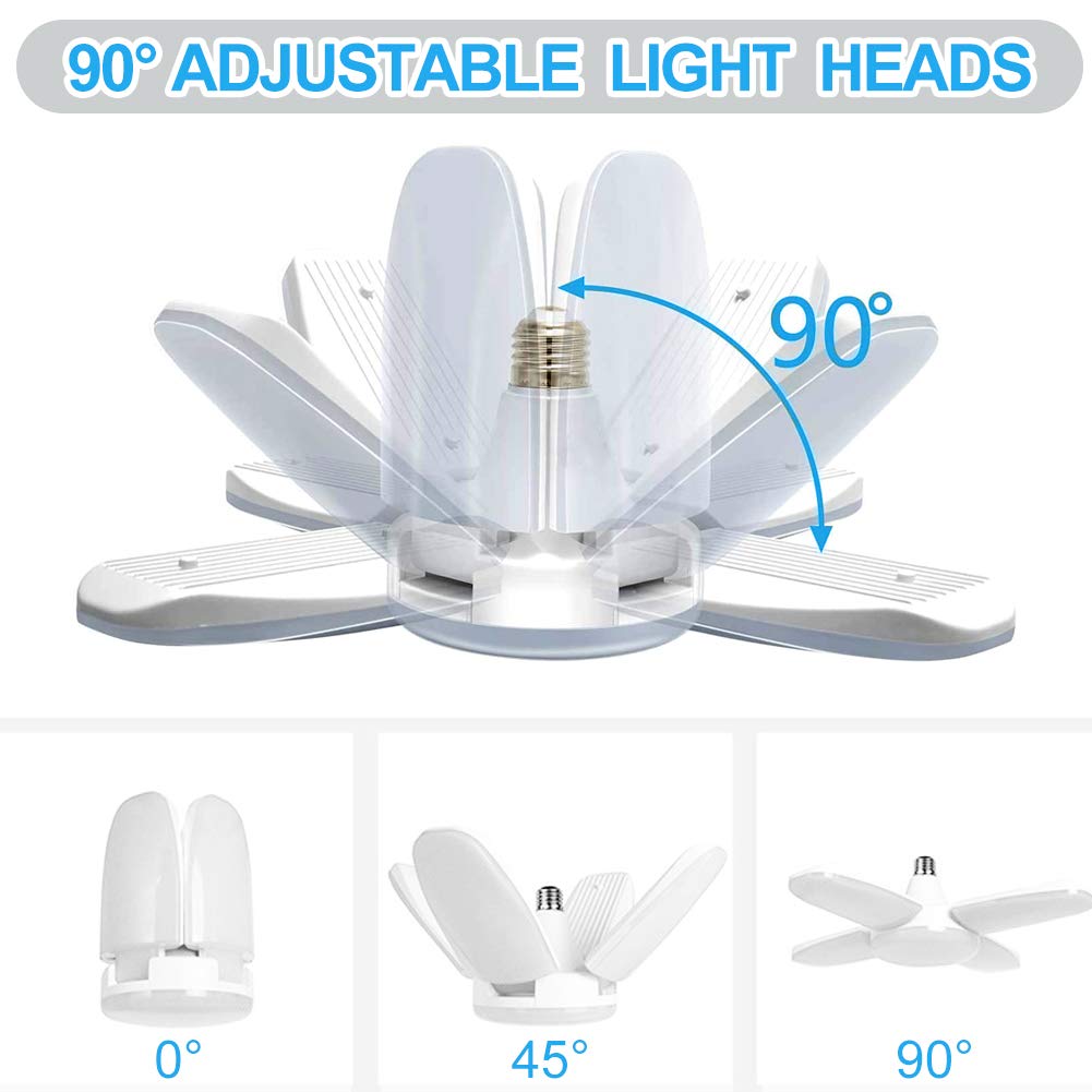 Hushtong LED Garage Lights, Deformable LED Garage Lights,Garage Light Bulb,4600K Garage LED Lamp,E26 Lamp Holders,46W LED Shop Lights for Garage,Workshop Bright Light with 4 Adjustable Panels