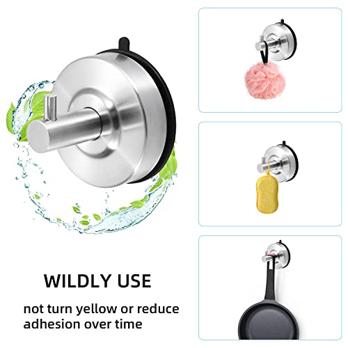 Stainless Steel Vacuum Suction Cup Hooks, 2 Pack Brushed Nickel SUS 304 - Removable Heavy Duty Hooks for Bedroom, Kitchen, Toilet, Bathroom,Cloakroom(No Punching)