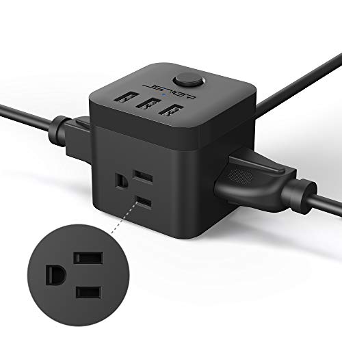 Power Strip with USB, Outlet Strip JSVER USB Power Strip, Power Strips 3 USB Ports 3 Outlets, 4.92ft Power Extension Cord for iPhone Xs/XR/X/8, Travel, Office, Cruise Ship, Dorm (Black)