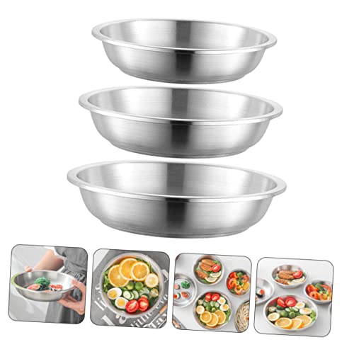SWOOMEY 3pcs Stainless steel dish dinner plate nonstick nesting plates sizzling platter appetizer plates metal plate bowl gold charger plates bbq plate stanly fruits thicken South Korea