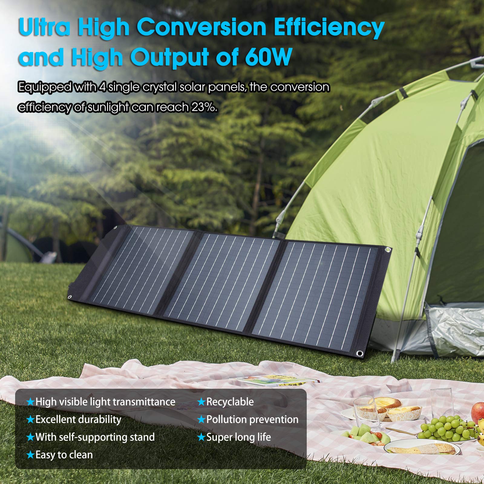 MARBERO Solar Generator Set with 100W Portable Power Station and 60W Folding Solar Panel for Camping Hiking Fishing Outdoor Living Streaming