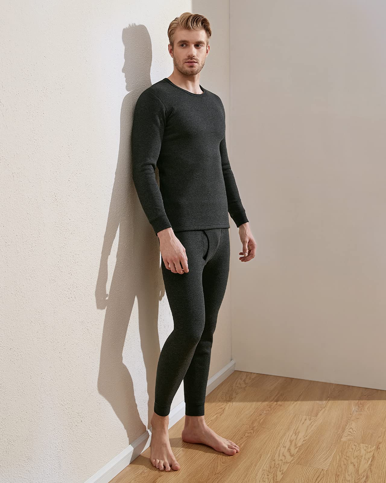 LAPASA Men's Ultra Heavyweight Thermal Underwear Set Extreme Cold Weather Base Layer Top Bottom Fleece Lined Long Johns M63 Medium Dark Grey