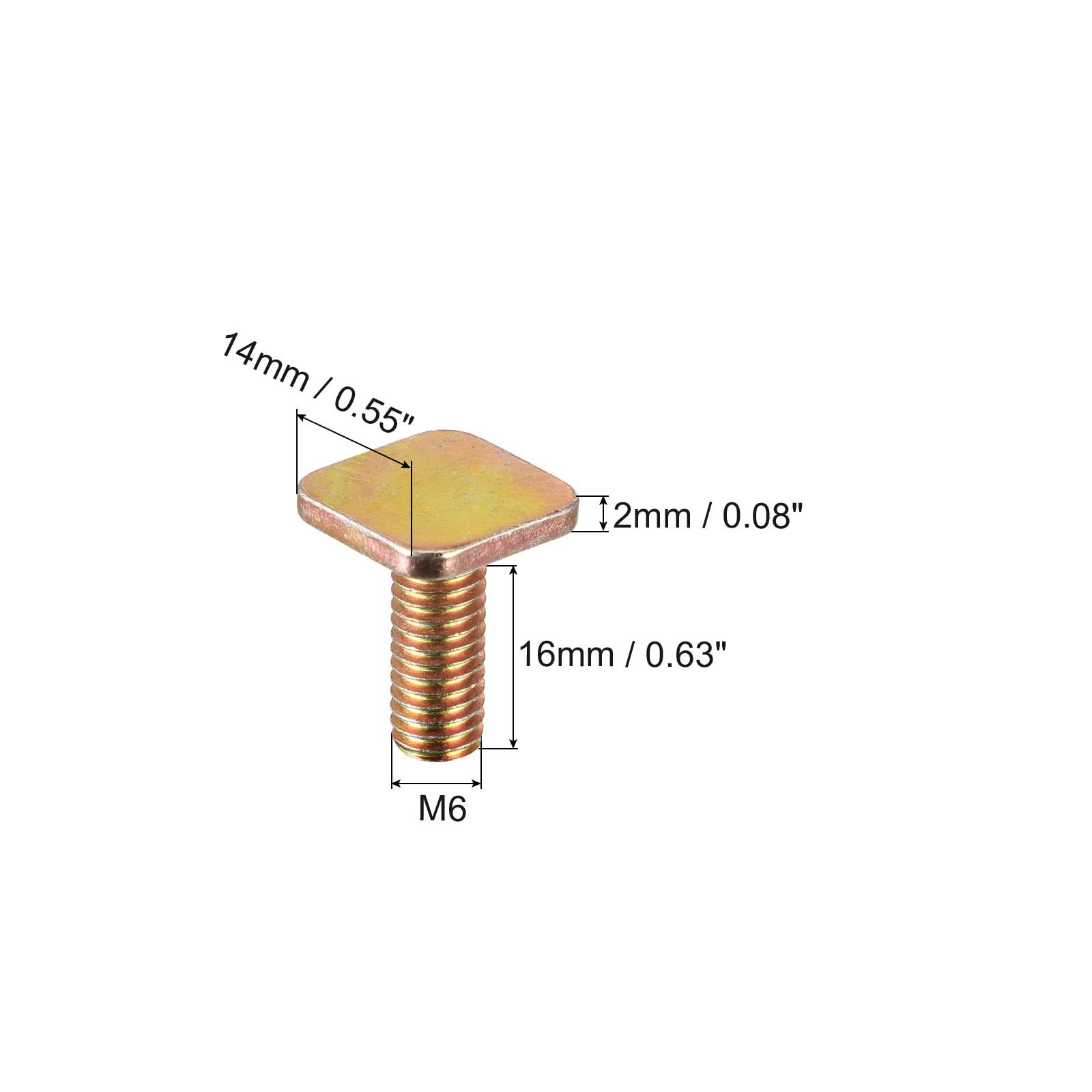 uxcell Square Head Bolt, 20pcs M6x16mm Fully Thread Carbon Steel Grade 8.8 Square Machine Screws, Gold Tone