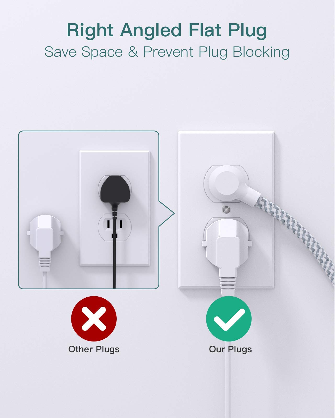 Power Strip with USB, Addtam ETL Certificate Flat Plug Extension Cord with 3 USB Ports, 3 Widely Spaced Outlets, 5 Feet Braided Cord, Desktop Small Travel Power Strip, White+ Black