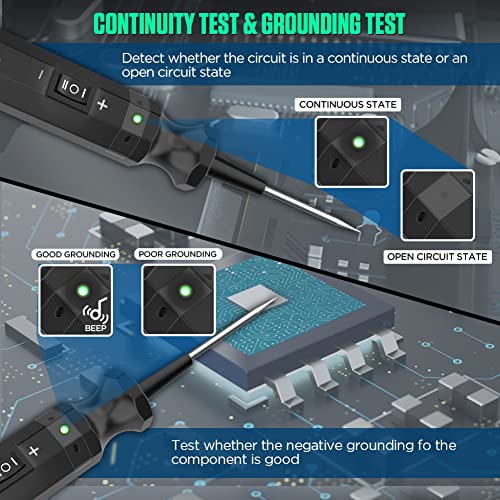 Power Circuit Probe Tester Polarity Identify Electrical Tester 6V-24V DC Short&Open Circuit Tester Automotive with 13FT Long Test Lead,LED Test Light,Buzzer,High-sensitive Test Pen,Overload Protection