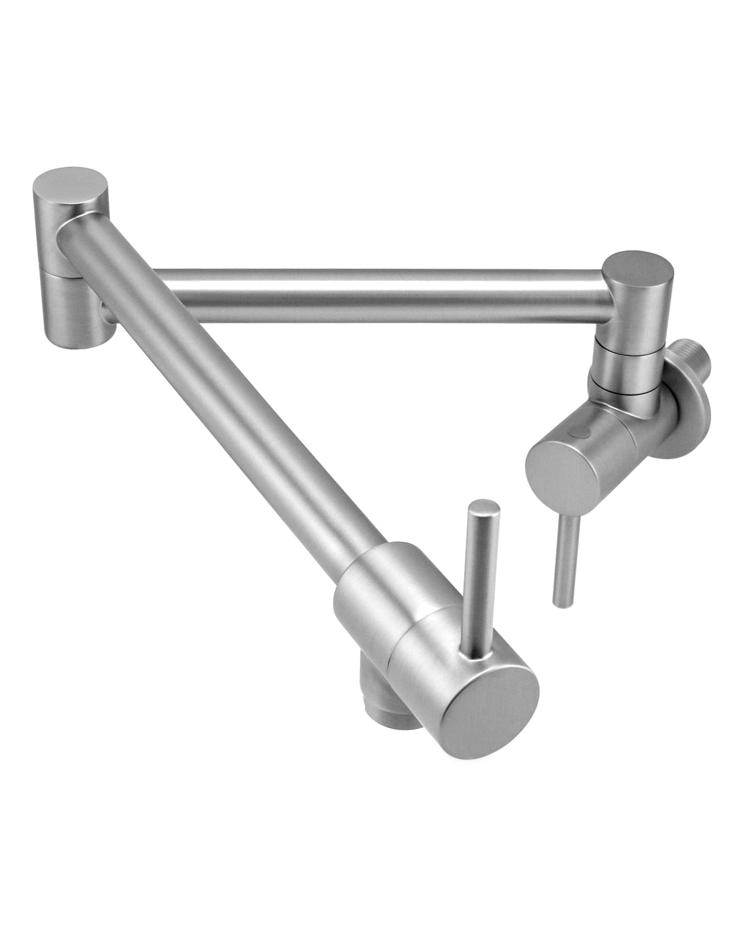 QWORK Stainless Steel Wall Mount Pot Filler Faucet - 1/2"-14 NPT Thread, Commercial Kitchen Sink Faucet with Foldable Stretchable Double Handles and Single Hole Configuration