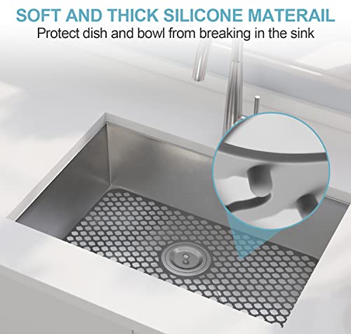 Silicone Sink Protectors for Kitchen - UFU Grey Silicone Sink Mat Grid Accessory with Center Drain, Kitchen Sink Protector(24.8"x 12.9")