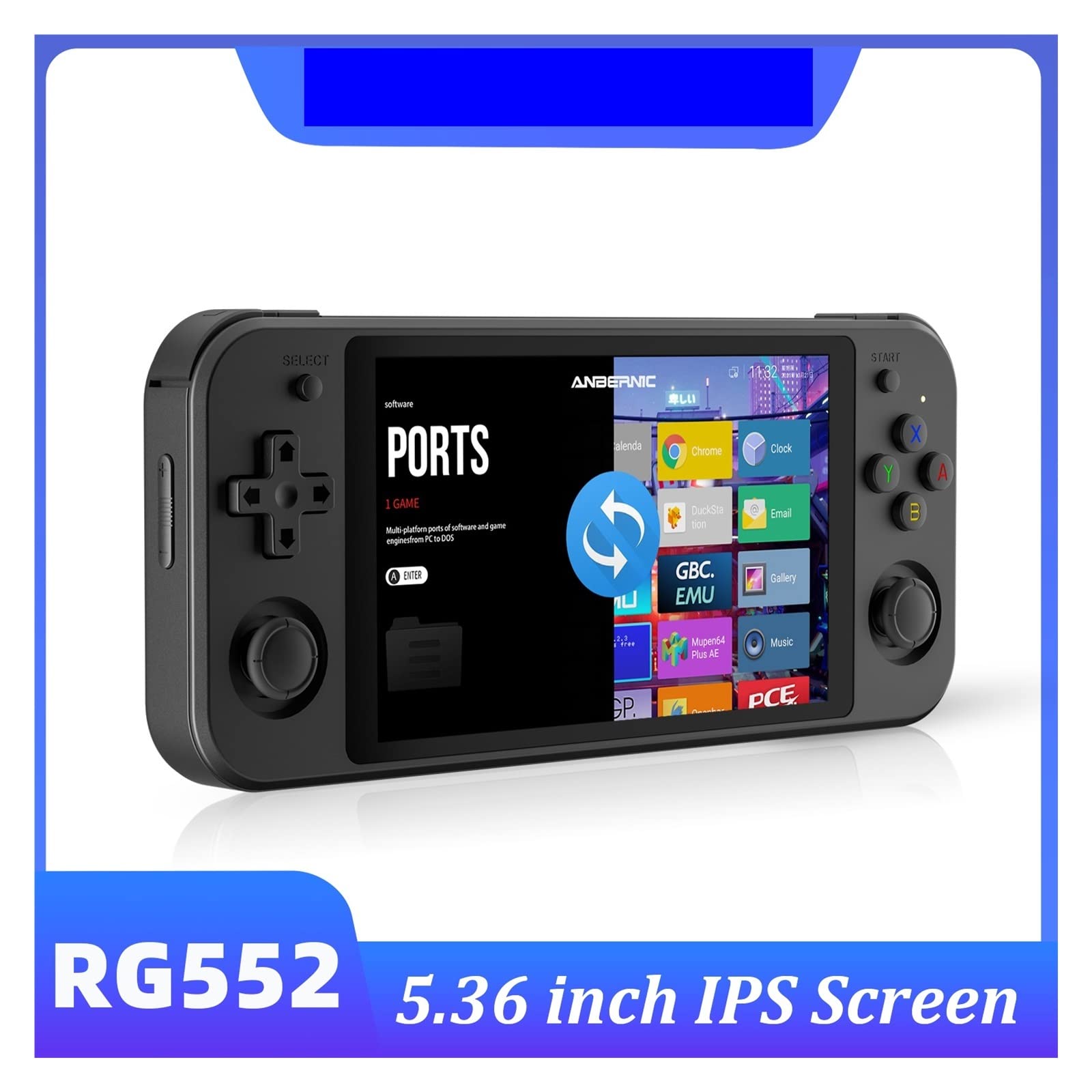 RG552 Dual System Handheld Console 4200 Retro Games 5.36" IPS Touch Screen PD Charge Android Linux Portable Game Player (Color : RG552G UK 80G BC1)