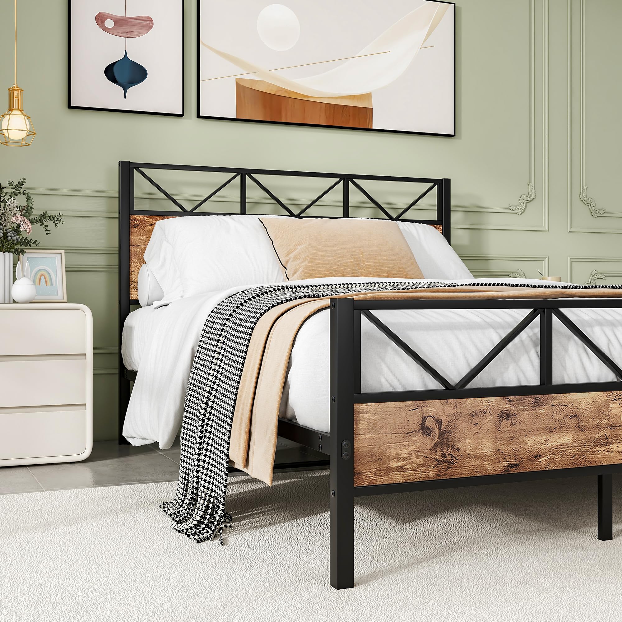 HOJINLINERO Queen Bed Frame with Tall Wood Headboard/Platform Bed Frame Queen No Box Spring Needed/Enhanced Support Leg Mattress Foundation/Noise Free/Easy Assembly/Black