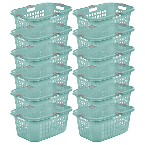 Sterilite 71 Liter Ultra Laundry Hamper, Egronomic Handles to Easily Transport Clothes to and from the Laundry Room, Aqua Chrome, 12-Pack