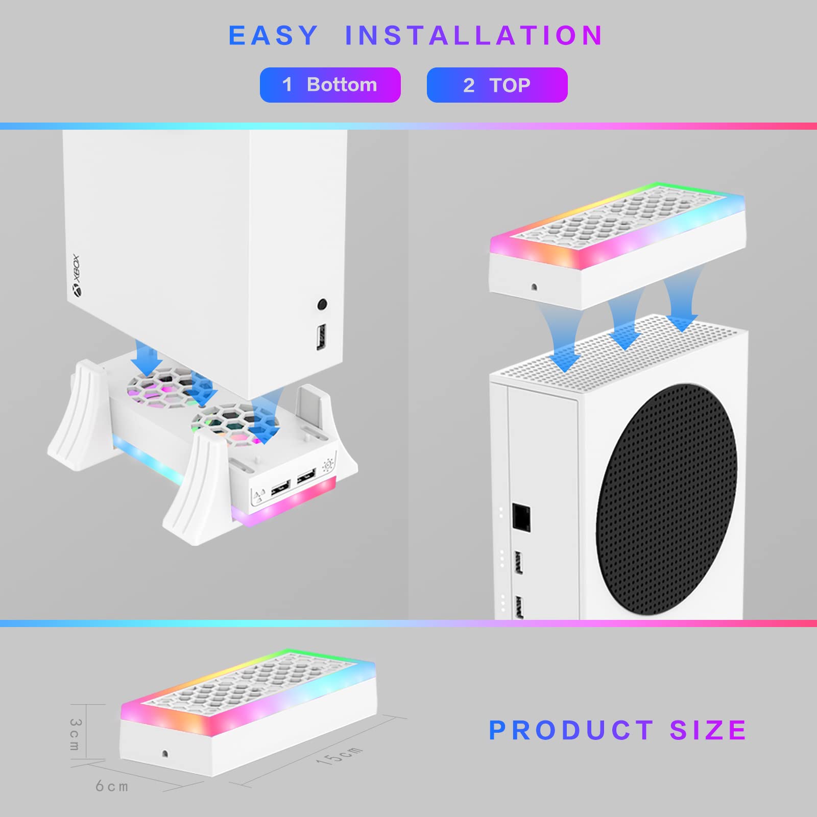 RGB Cooling Fan Stand for Xbox Series S, CEANIUS Cooling System with Colorful LED Light, Vertical Stand & Low Noise Cooler Fan for Xbox Series S