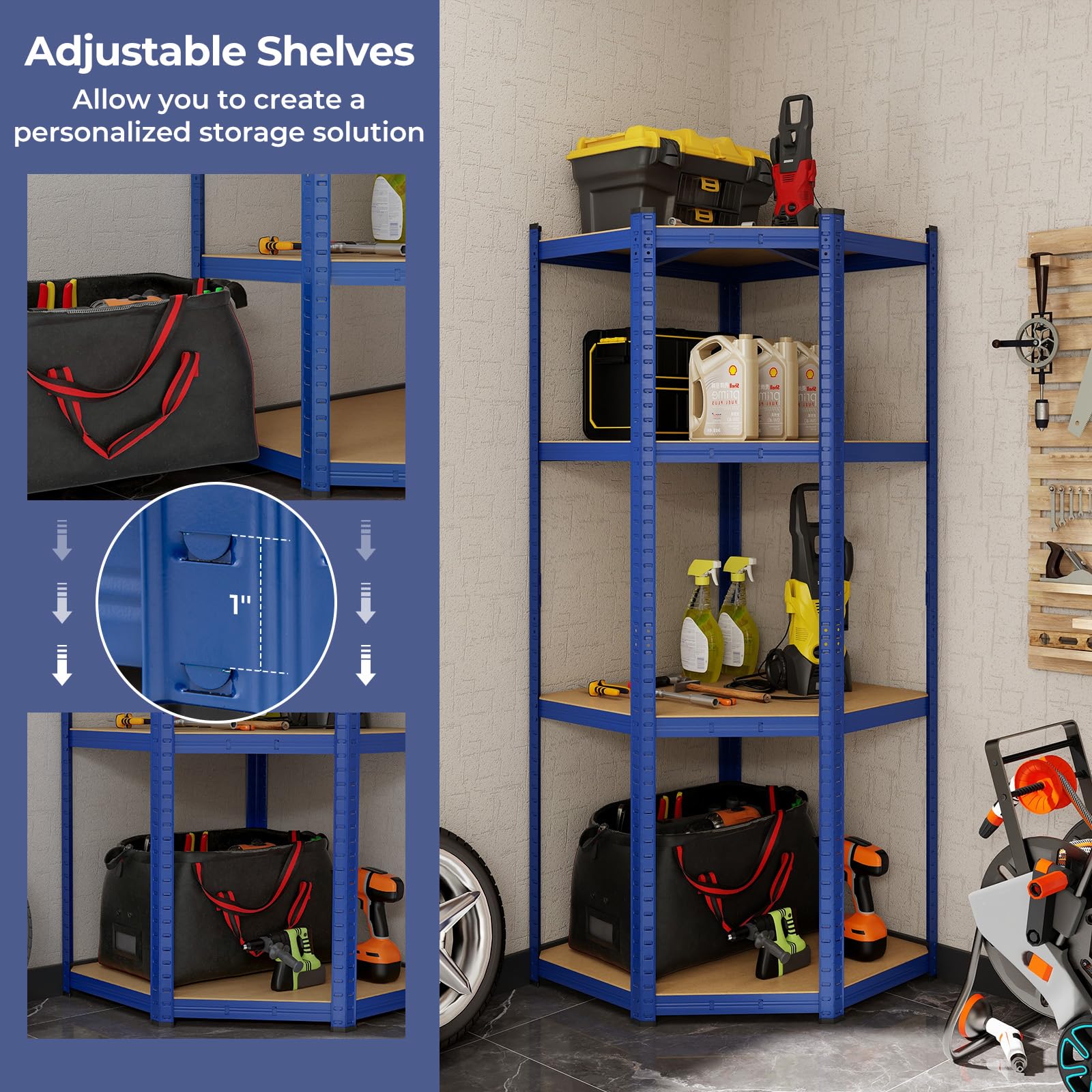 Tangkula 4-Tier Corner Shelving Unit, Adjustable Garage Storage Utility Rack, Load 1600 LBS Heavy Duty Metal Shelving Organizer for Warehouse, Pantry, Shed & Kitchen, 39”W x 31”D x 71”H (1, Black)