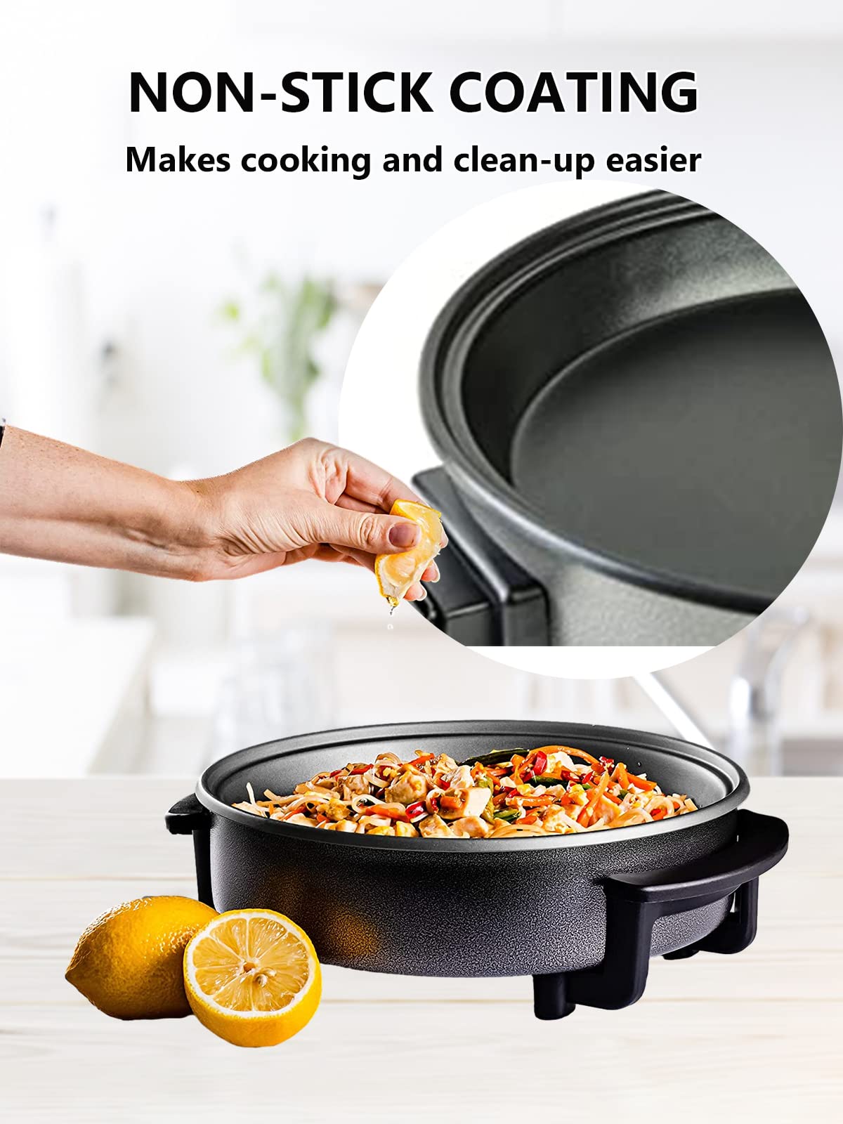Nonstick Electric Skillet - Aluminum Coated Grill Pan & Glass Lid Cover (12-Inch)