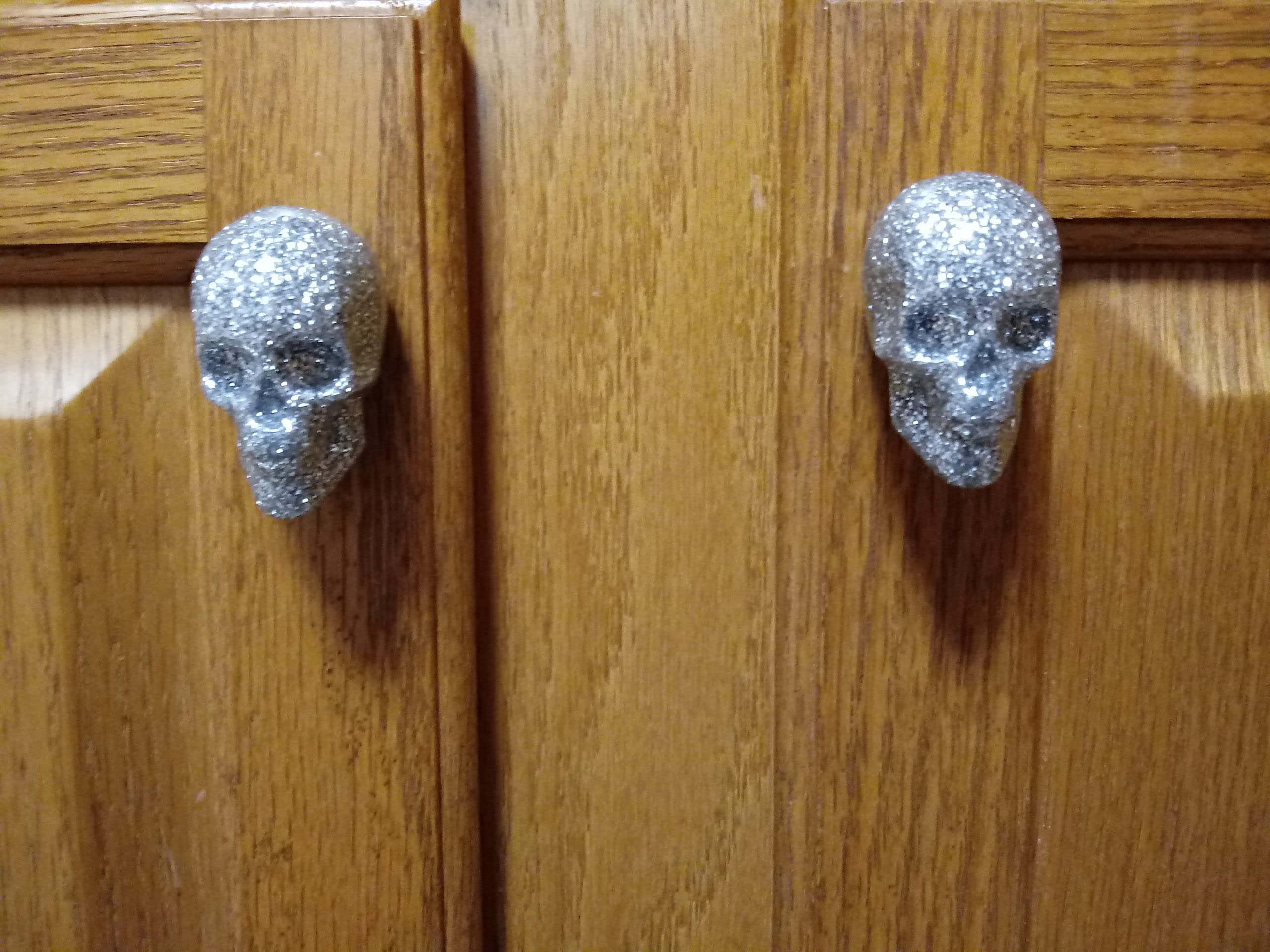 Silver Glitter Skull Door Knobs Drawer Knobs (Set of 2)